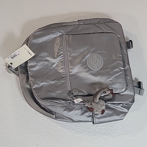 Kipling | Bags | Nwt Kipling Metallic Silver Backpack Monkey Keychain ...
